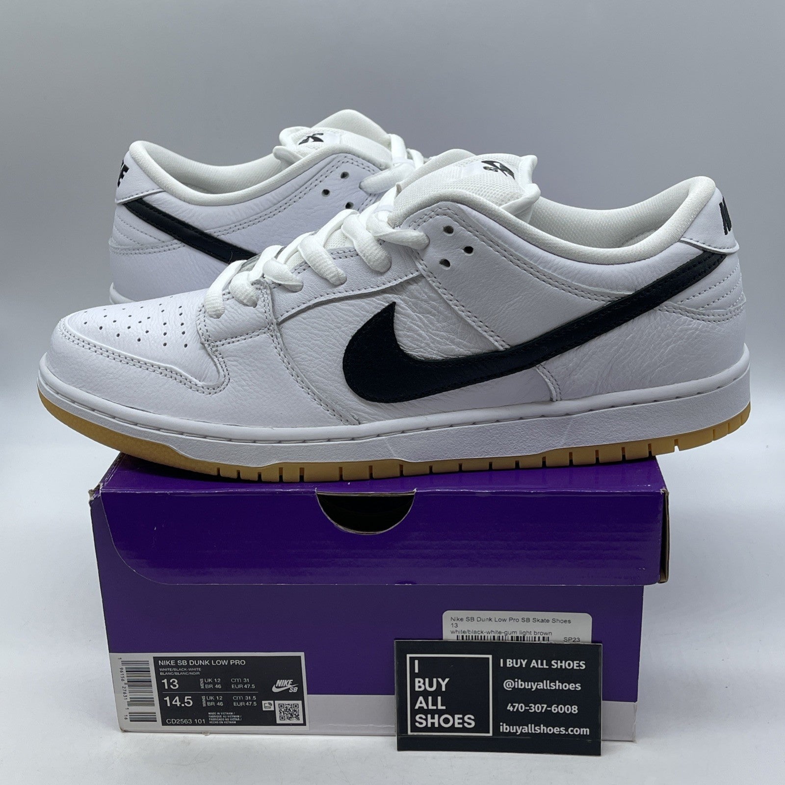 Size 13 - Nike SB Dunk Low White Gum Black Leather (CD2563-101) – I Buy ...